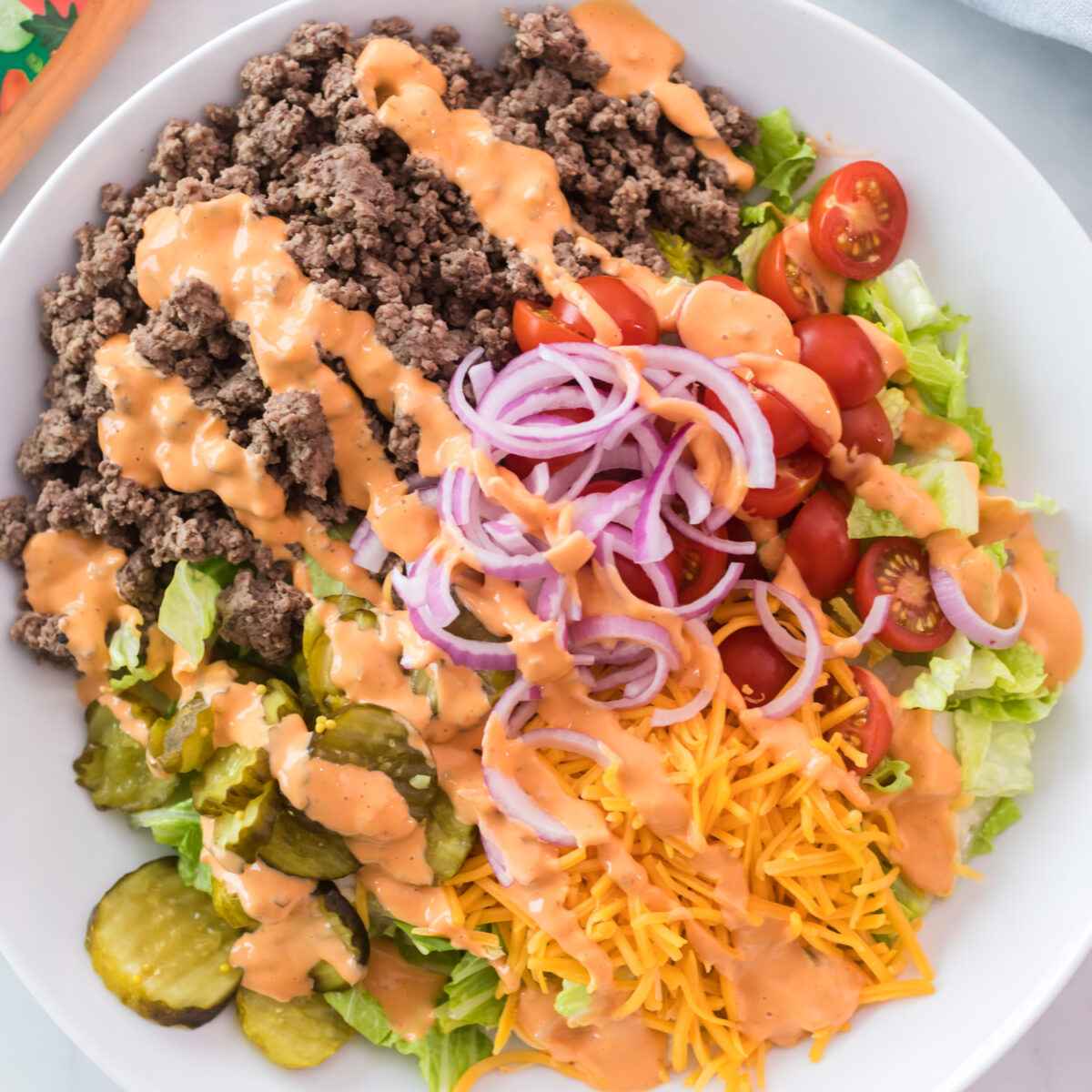 Easy Cheeseburger Salad with Thousand Island Dressing